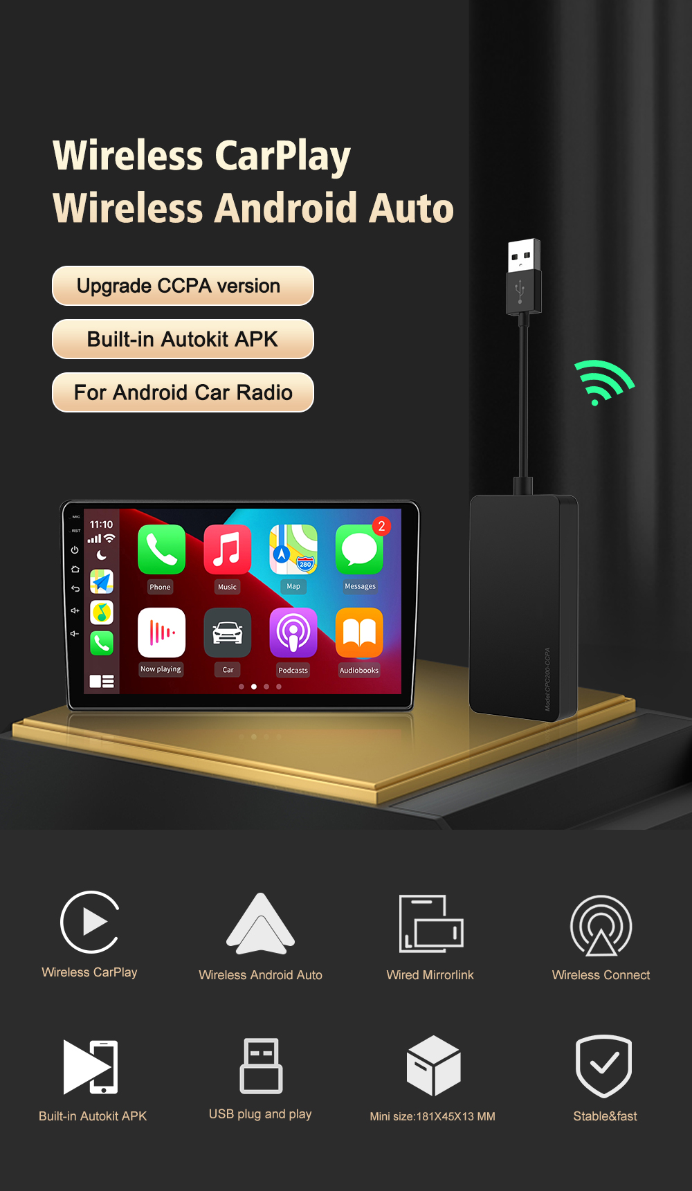 (Autokit) Carlinkit CarPlay Dongle for Aftermarket Android Head Unit ...